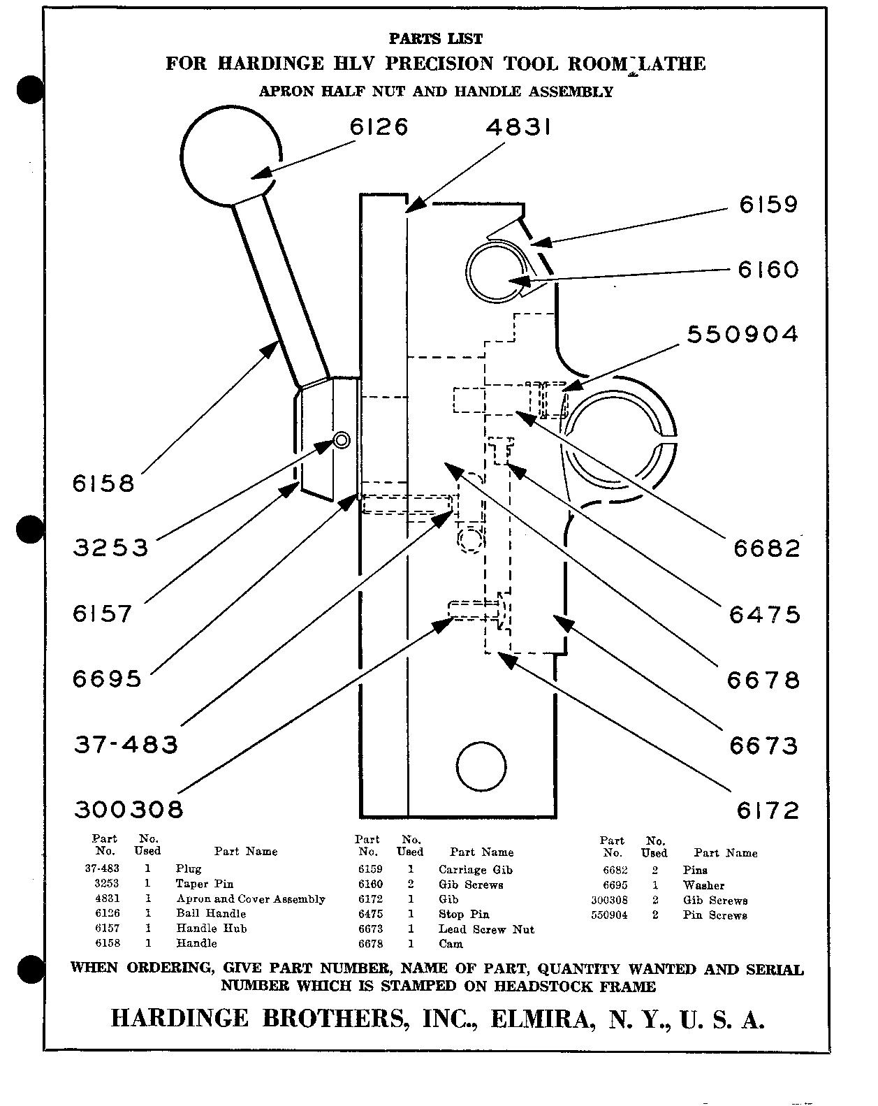 Hardinge HLV Parts List