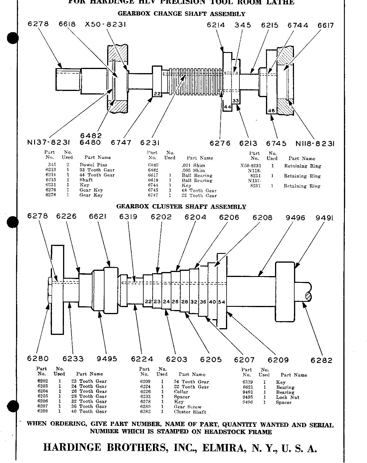 Hardinge HLV Parts List